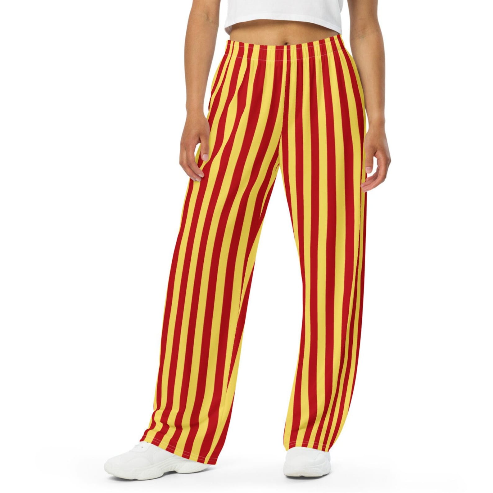 Red Yellow Striped Wide Leg Pants, Carnival Circus Striped Unisex ...