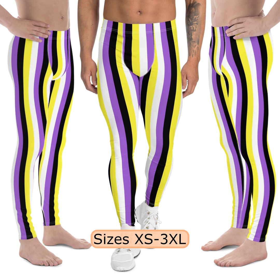 Nonbinary Pride Striped Men's Leggings, Non-binary Enby Men's Meggings, Enby Pride Leggings ...
