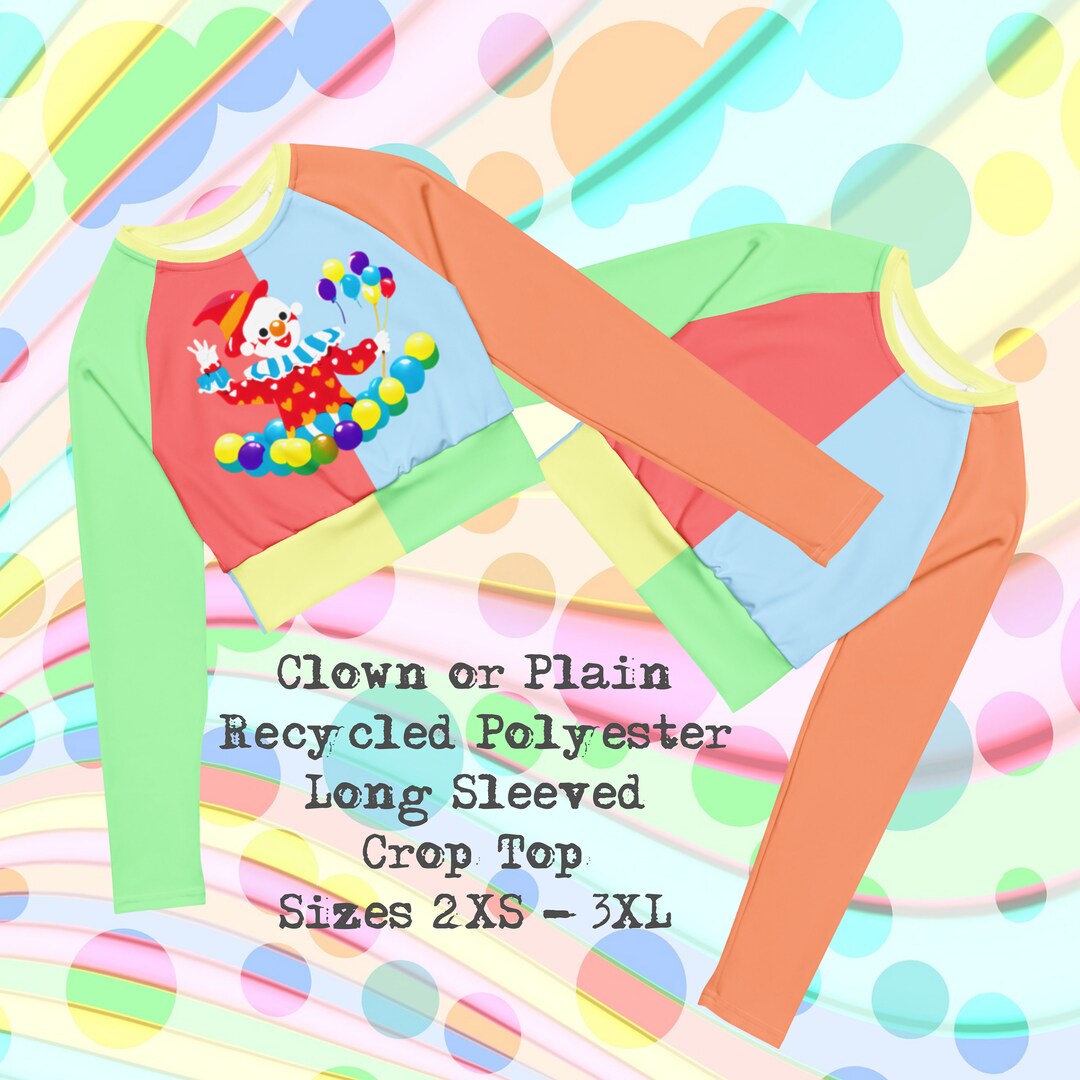 Cute Kidcore Clowncore Aesthetic Long Sleeved Crop Top, Pastel ...