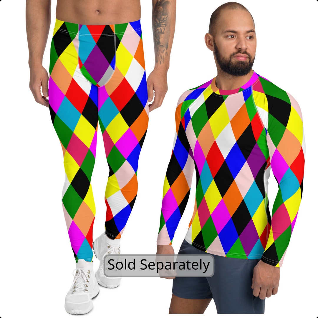 Harlequin Men's Leggings Rashguard, Jester Fool Clown Costume Rainbow ...