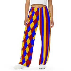 Harlequin Striped Red Blue Gold Unisex Wide-leg Pants Trousers, Sizes ...