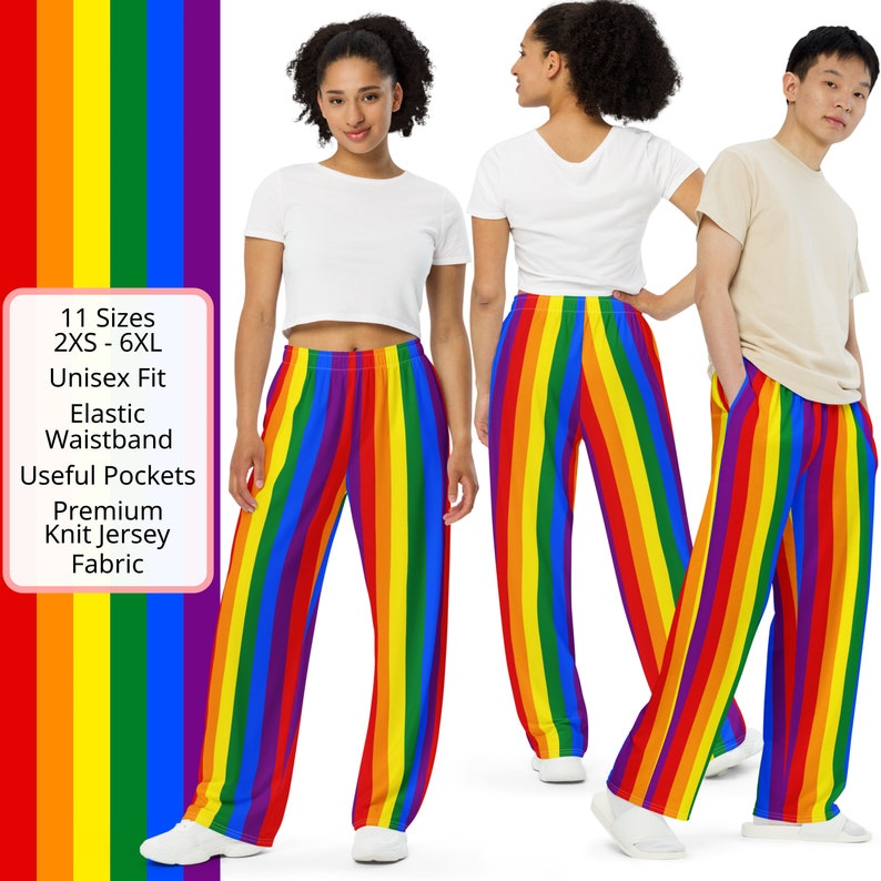 Pride Festival Striped Unisex Wide Leg Pants. LGBTQ Plus Size Rainbow ...