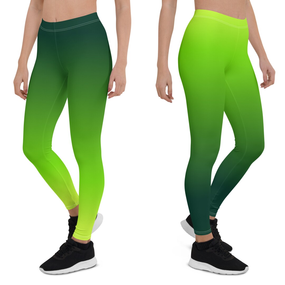 Green Ombre Womens Leggings, Ankle Length Leggings, Green Gradient ...