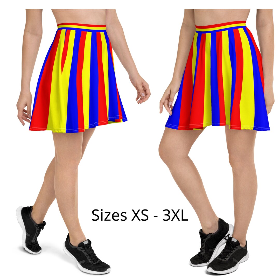 Primary Color Striped Skater Skirt, Clowncore Circuscore Red Blue ...
