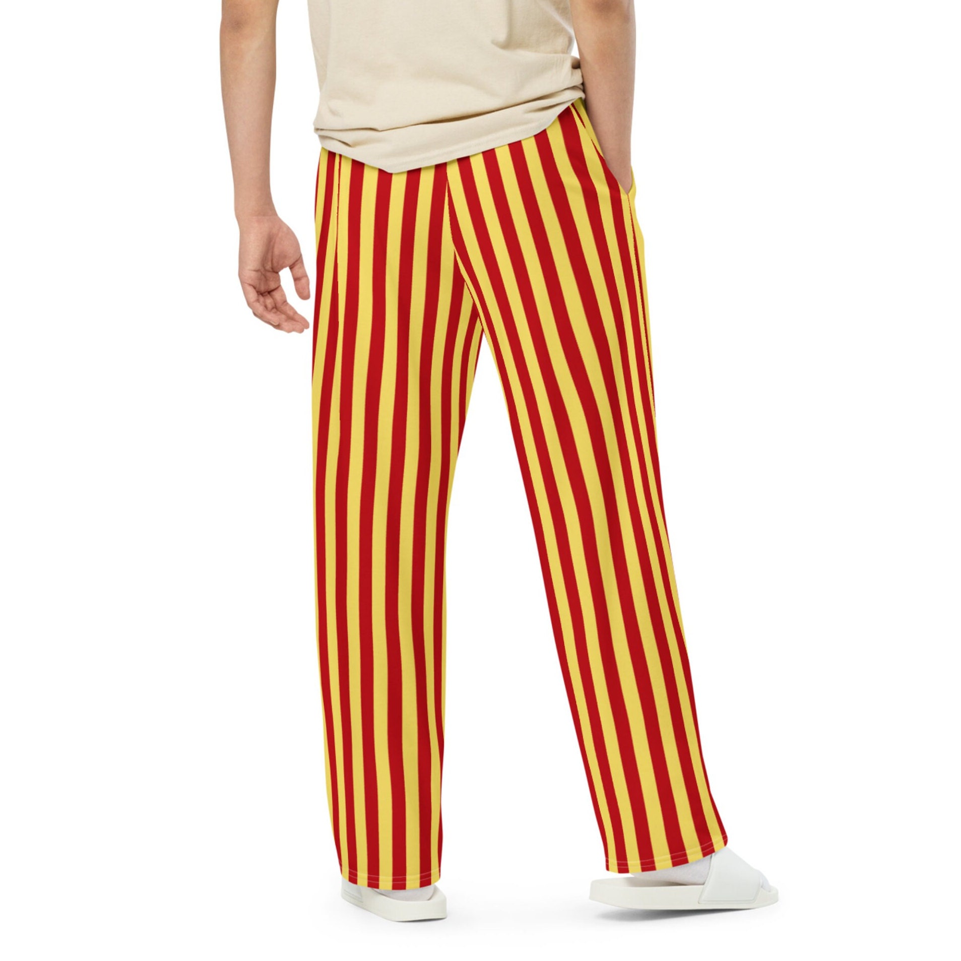 Red Yellow Striped Wide Leg Pants, Carnival Circus Striped Unisex ...
