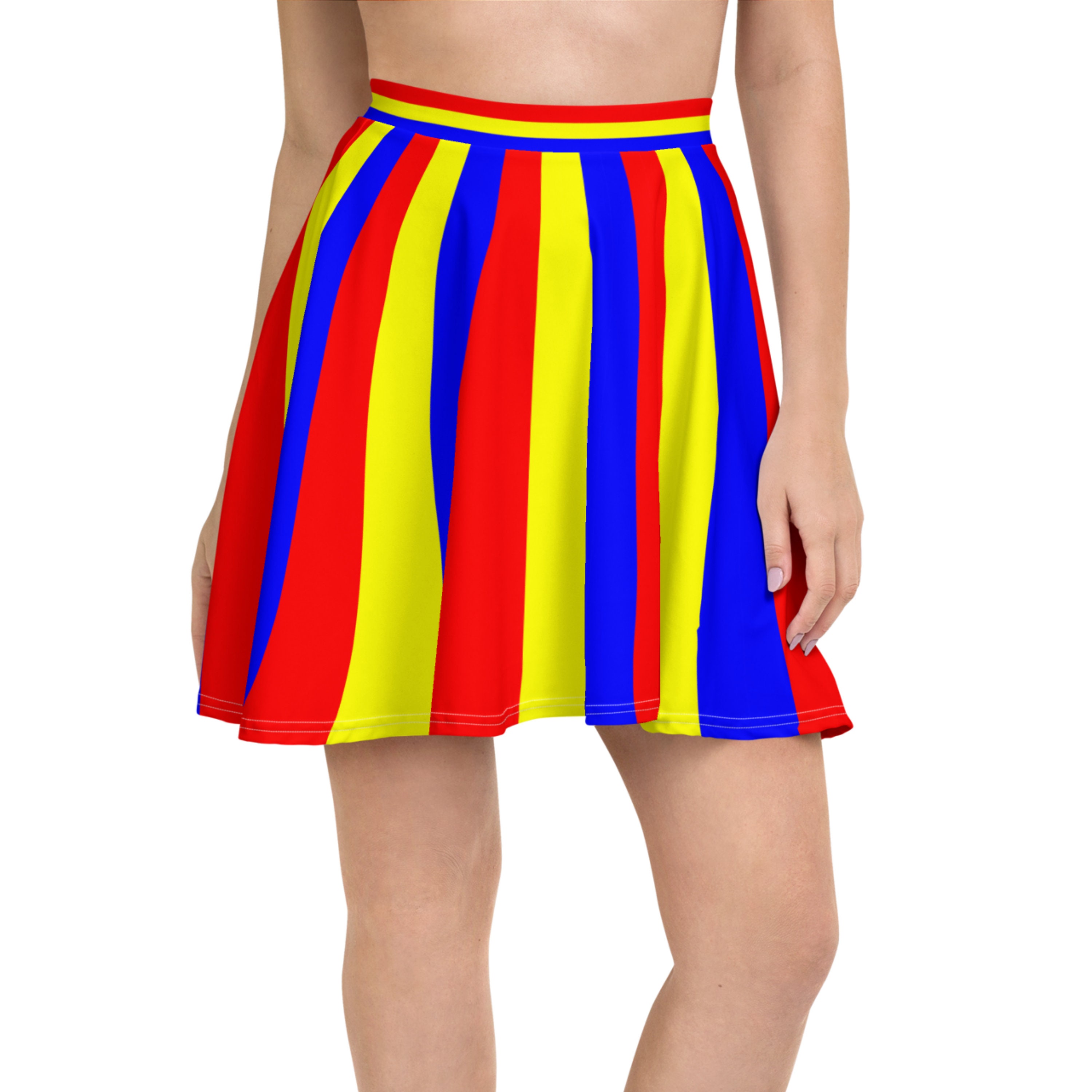 Primary Color Striped Skater Skirt, Clowncore Circuscore Red Blue ...