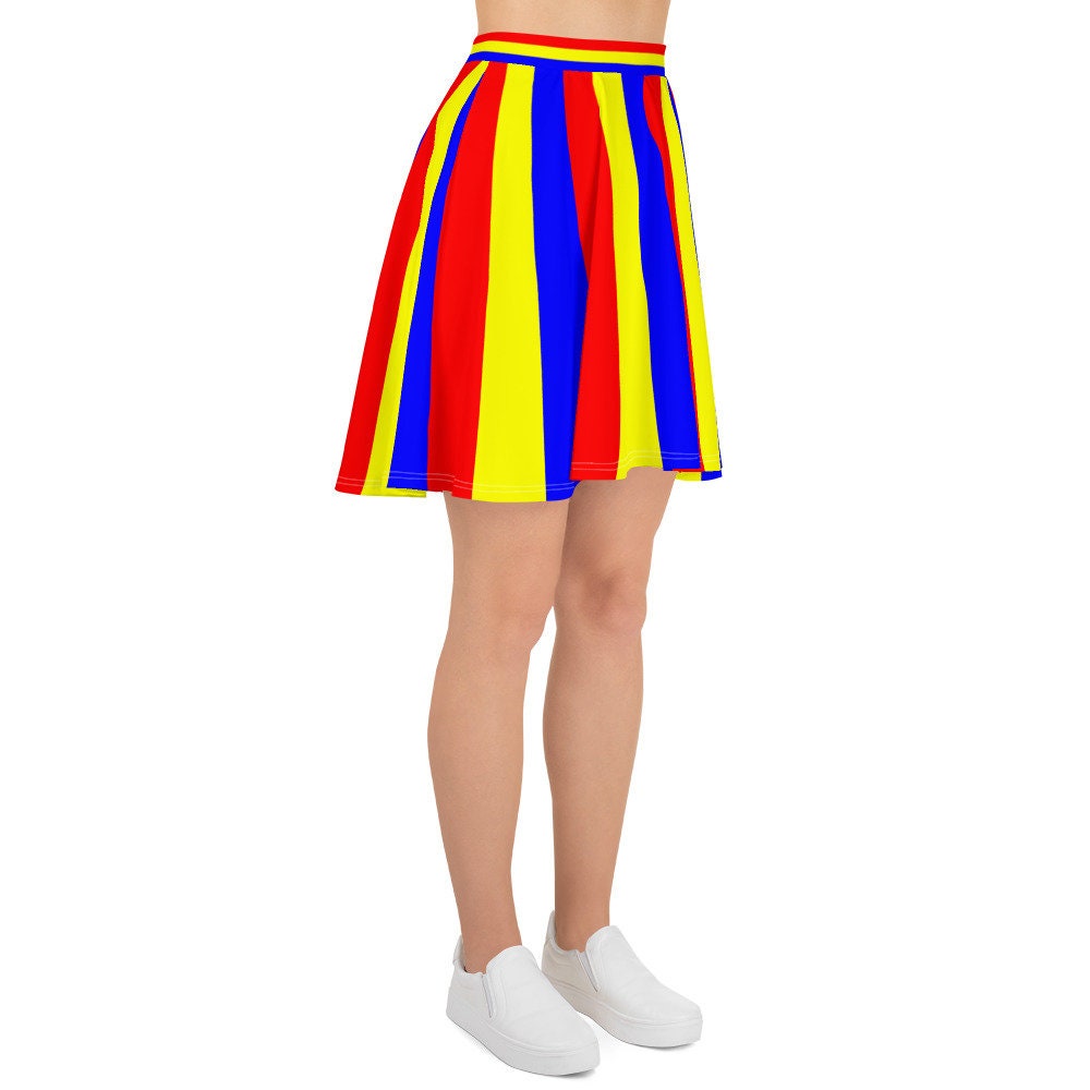 Primary Color Striped Skater Skirt, Clowncore Circuscore Red Blue ...