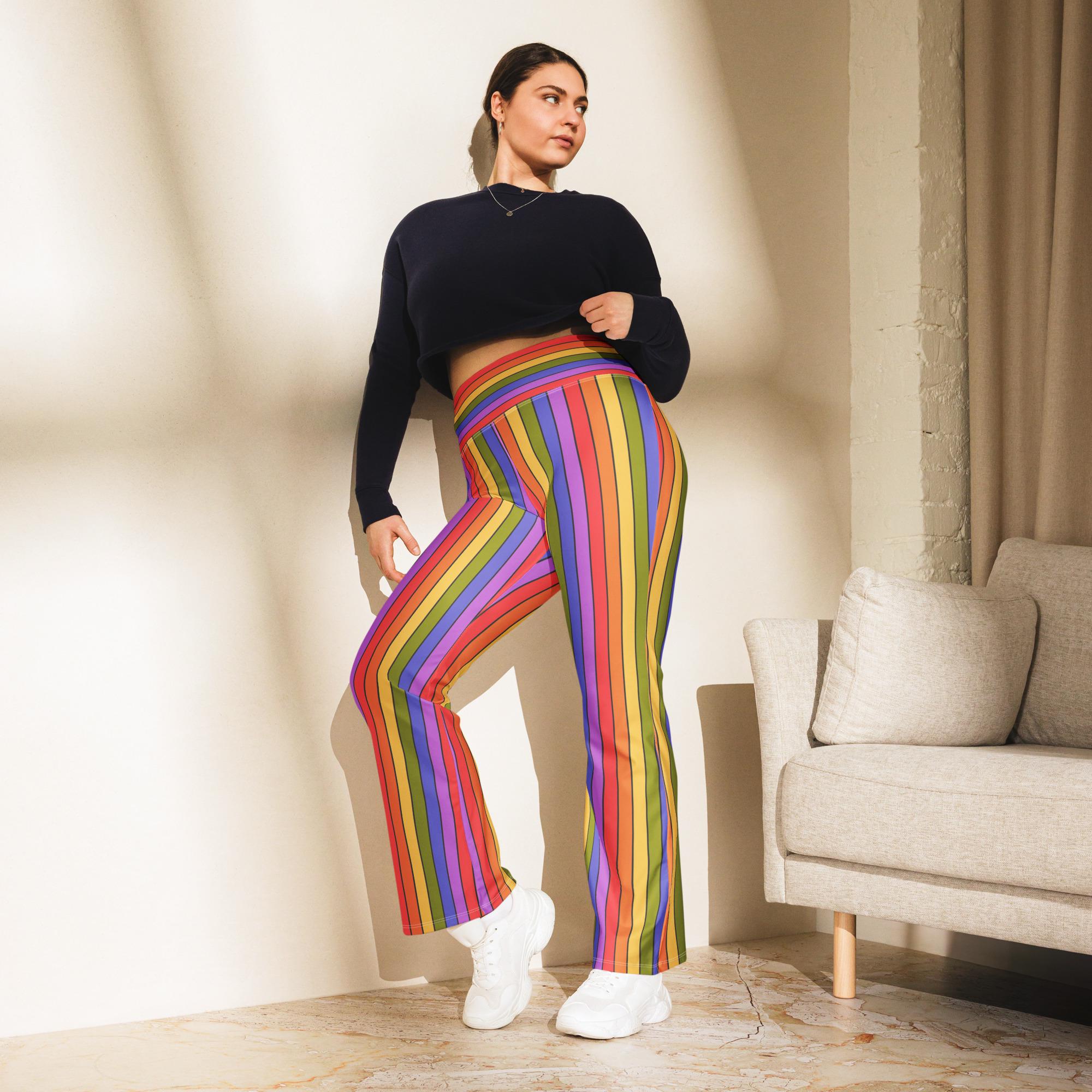 Rainbow Striped Flare Leggings, Pride LGBTQ Leggings, Gay Pride Outfit ...