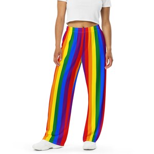 Pride Festival Striped Unisex Wide Leg Pants. LGBTQ Plus Size Rainbow ...