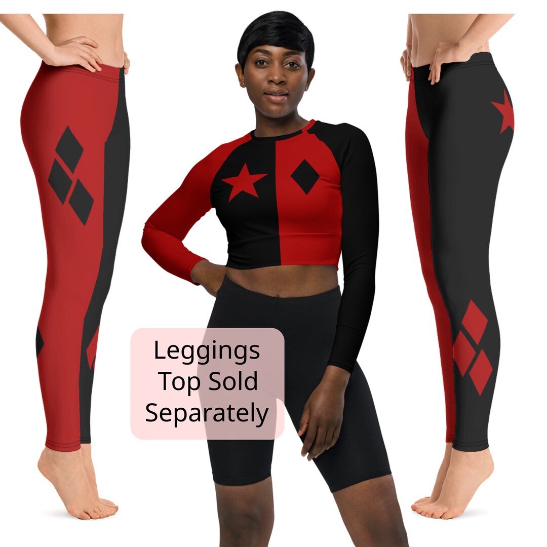 Harlequin Leggings Crop Top in Red and Black. Recycled Long Sleeve Crop ...