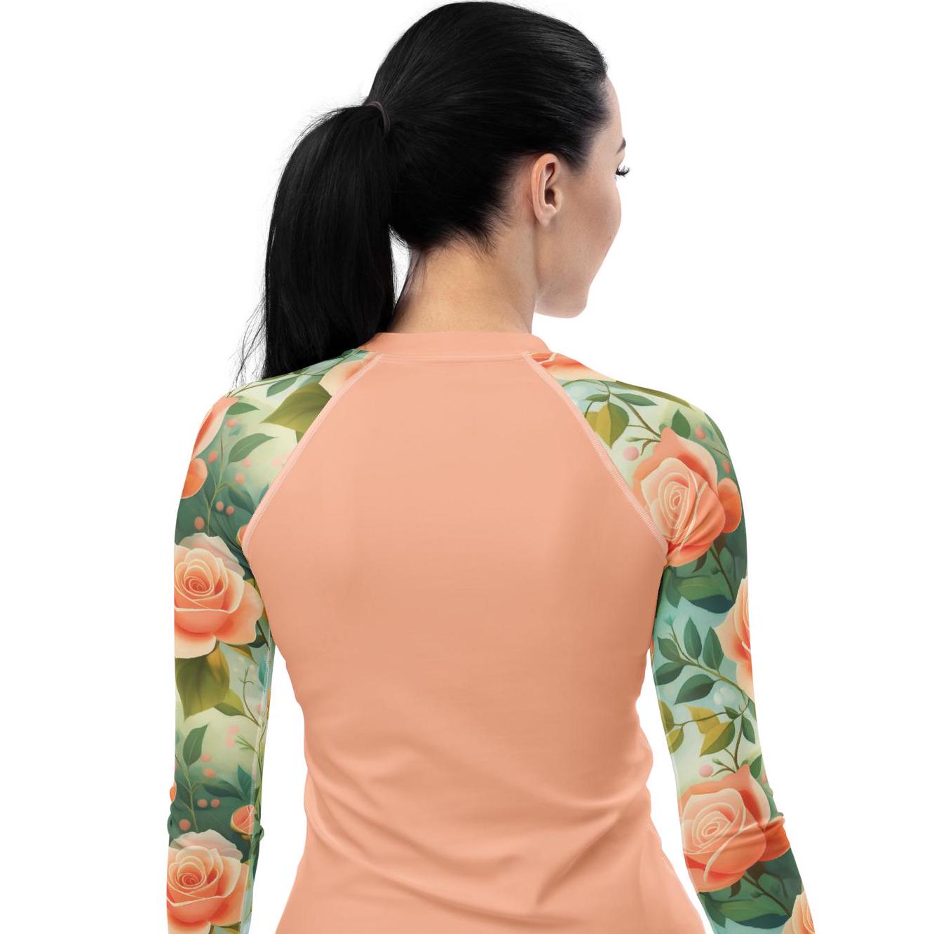 Floral Rash Guard, Pastel Color Block Women's Flower Rashguard, Spring ...