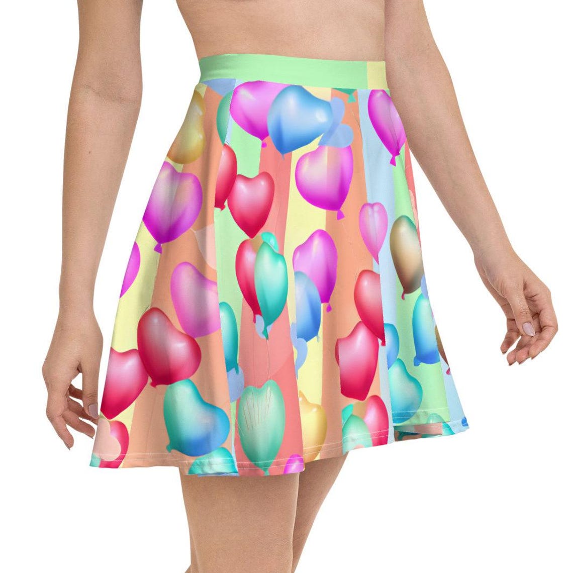 Kidcore Skater Skirt With Heart Shaped Balloons, Clowncore Flare Circle ...