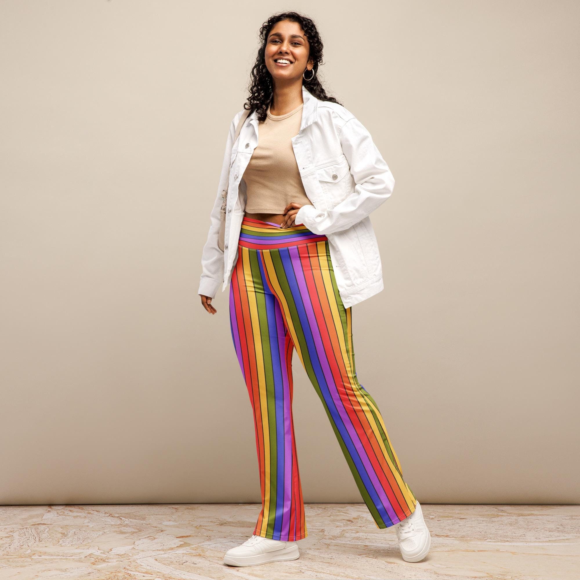 Rainbow Striped Flare Leggings, Pride LGBTQ Leggings, Gay Pride Outfit ...