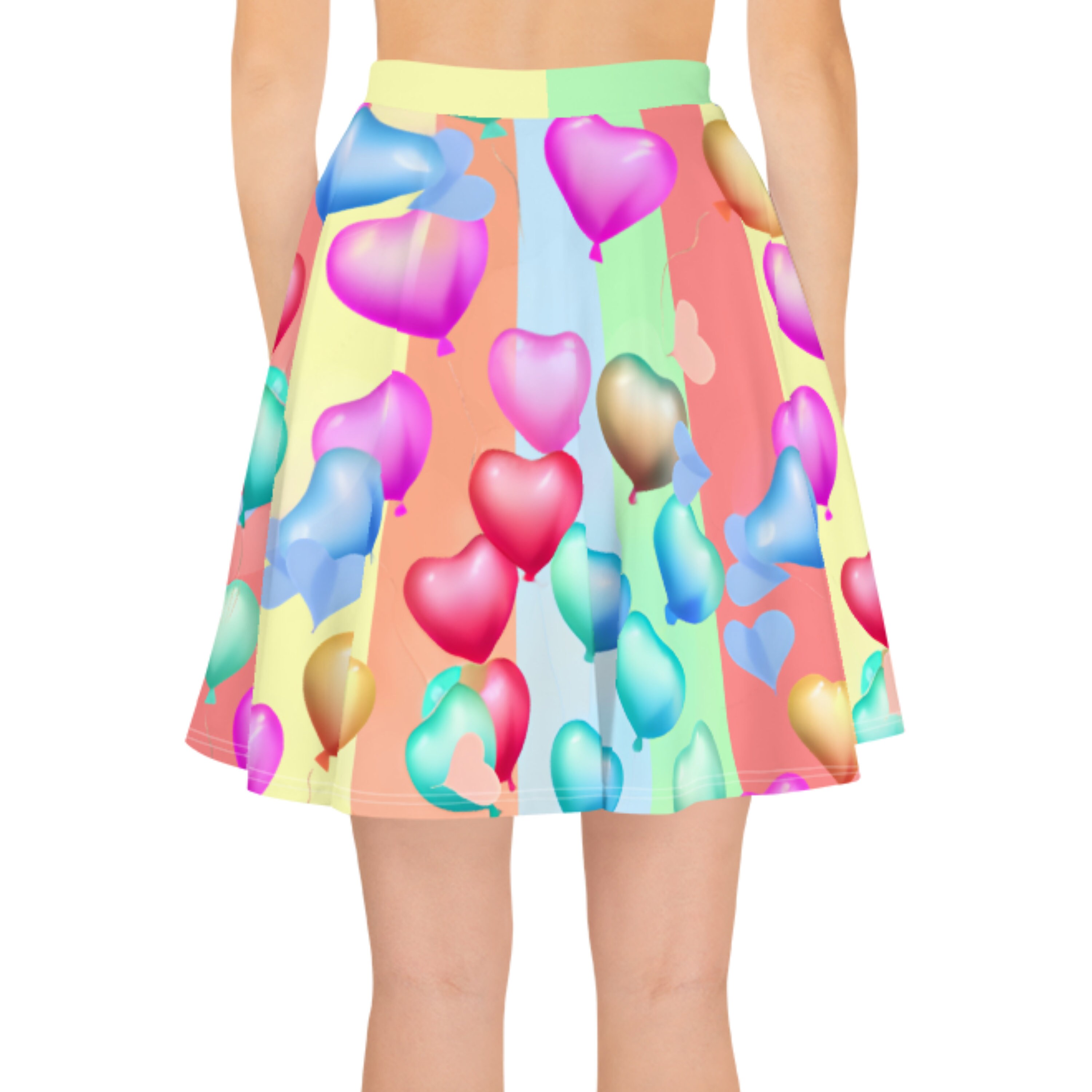 Kidcore Skater Skirt With Heart Shaped Balloons, Clowncore Flare Circle ...