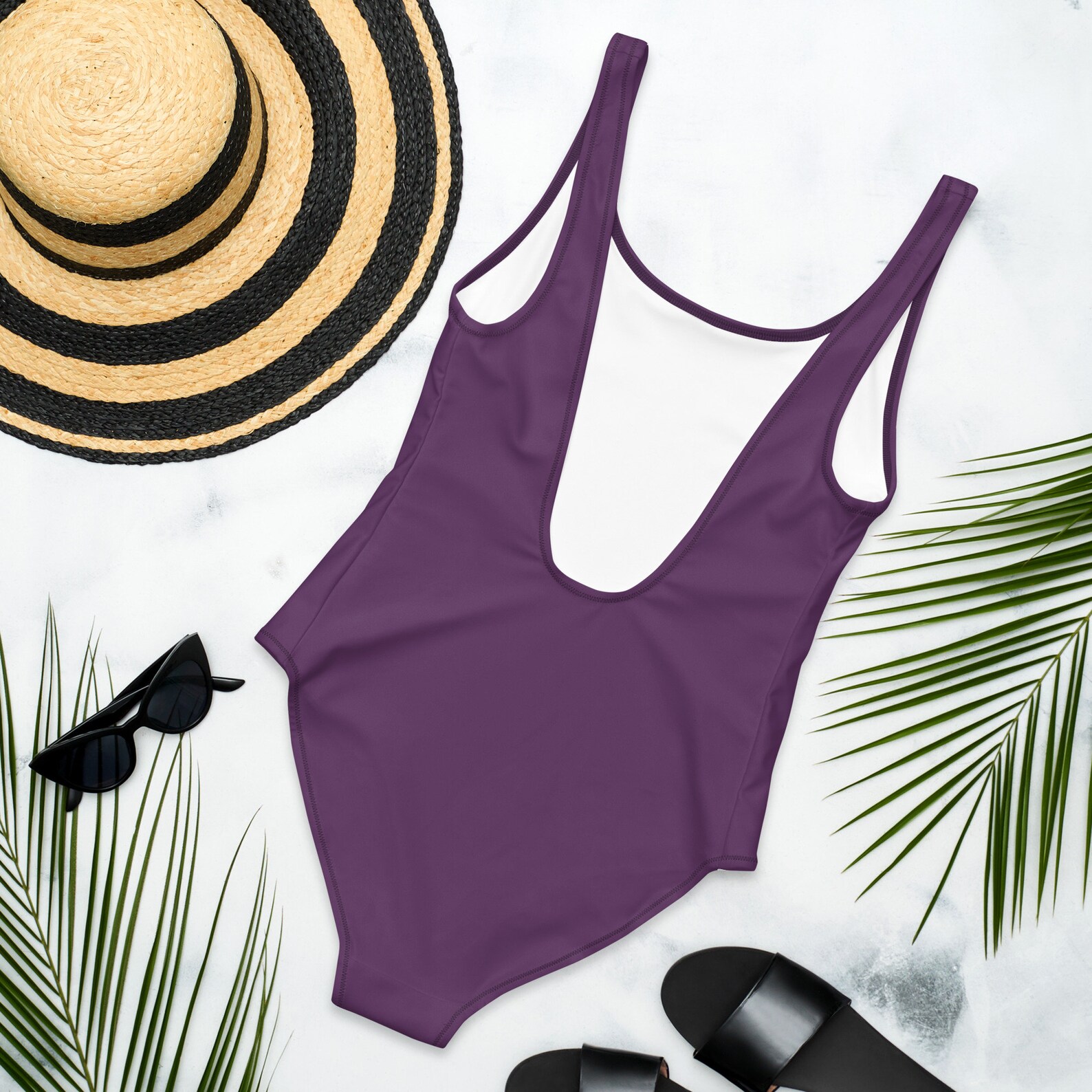 Plum One-piece Swimsuit, Solid Color Plum Color Block. Plus Size ...