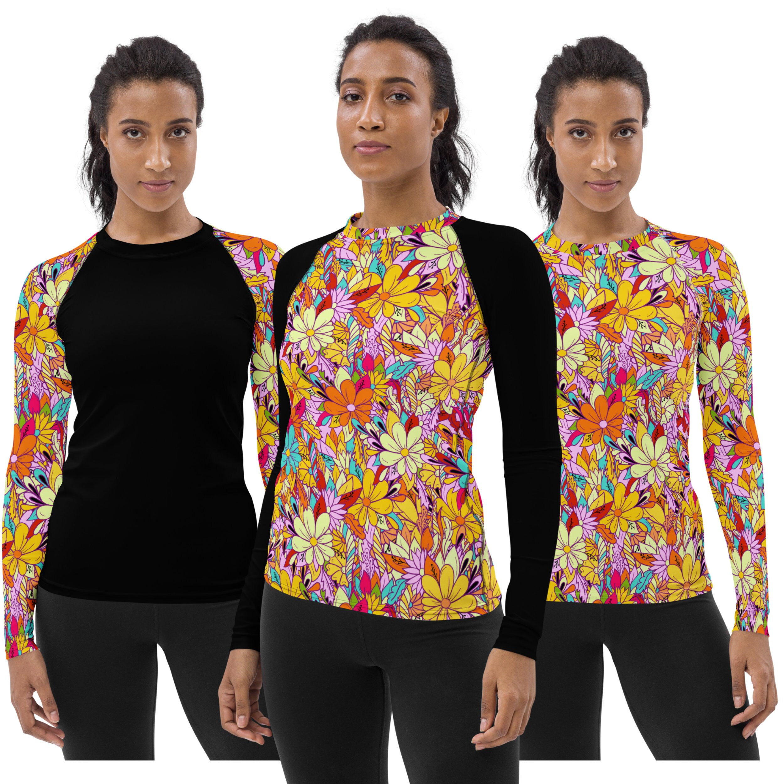 Women's Floral Rash Guard Women's Flower Rashguard BJJ Jiu-jitsu Top ...