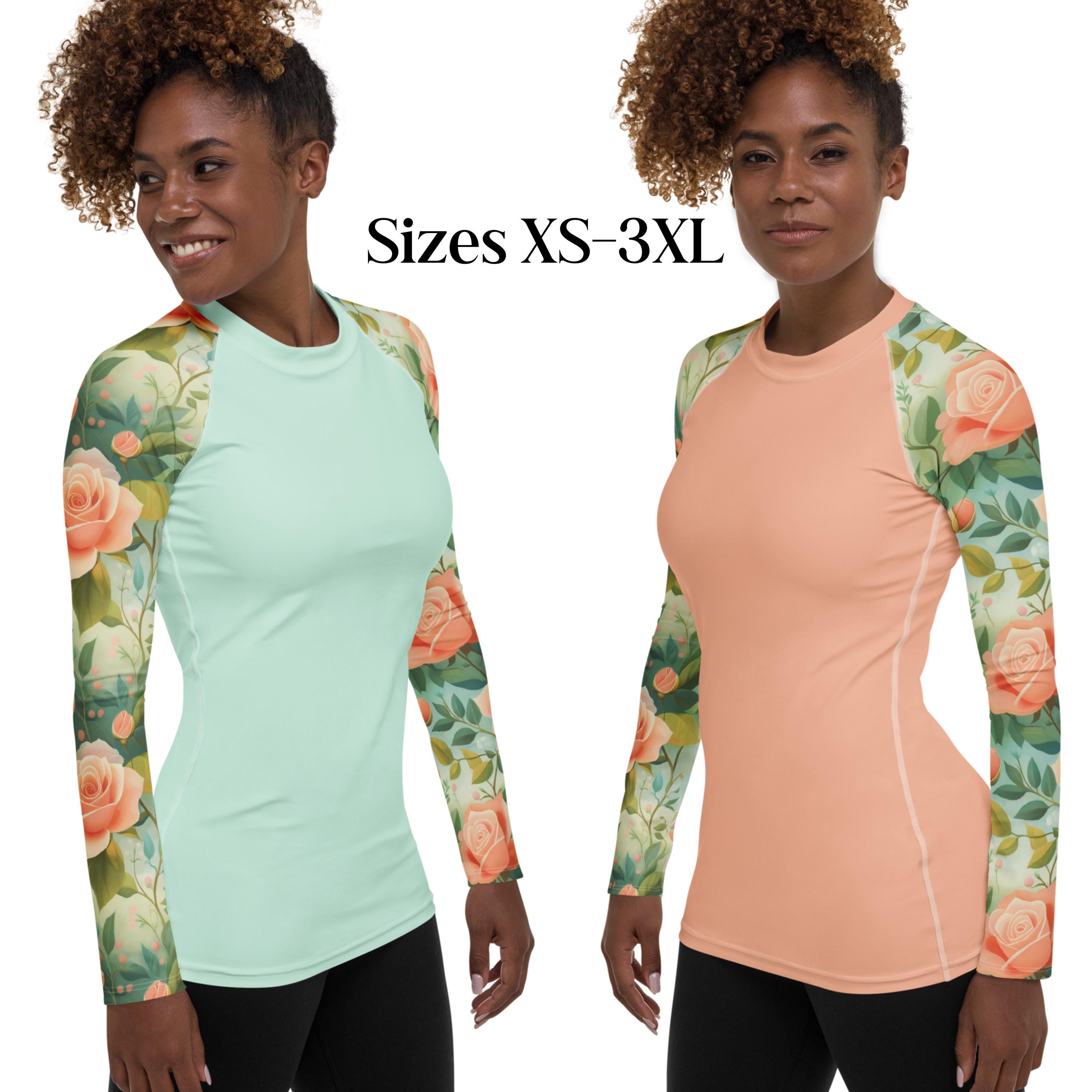 Floral Rash Guard, Pastel Color Block Women's Flower Rashguard, Spring ...