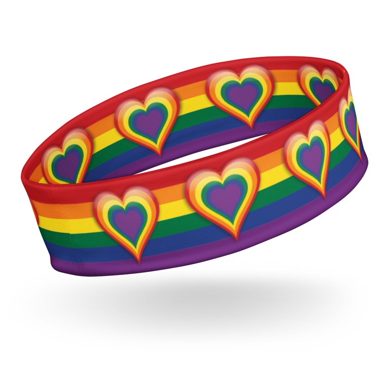 Pride Flag Headband & Hearts, Pride Month Gift, Rainbow Sweatband Hair ...