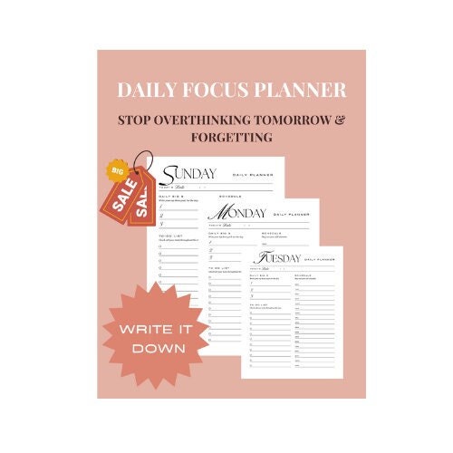 Printable Planner, Daily Focus Planner, Journal Notebook, Mom Gift ...