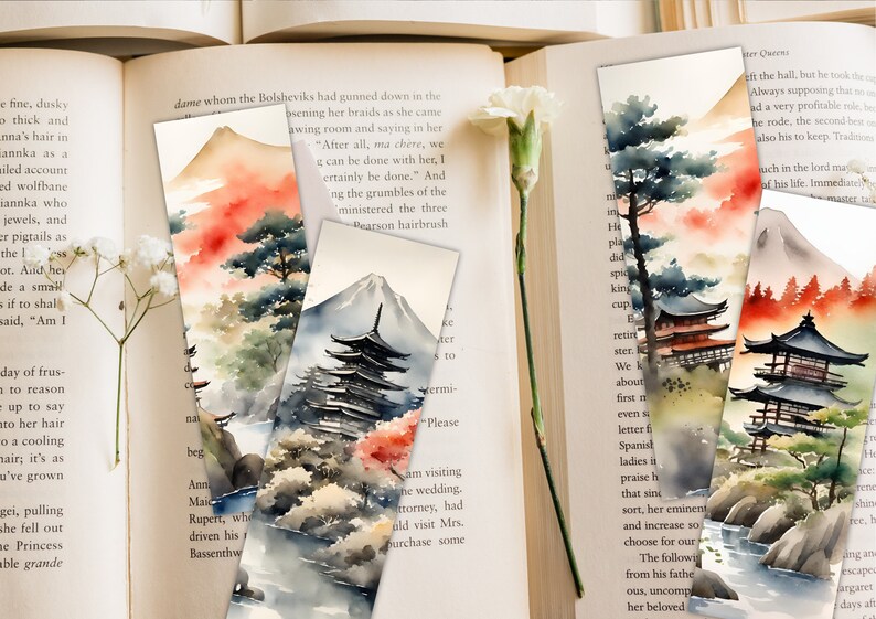 Watercolor Japanese Landscape Printable Bookmarks Cherry - Etsy