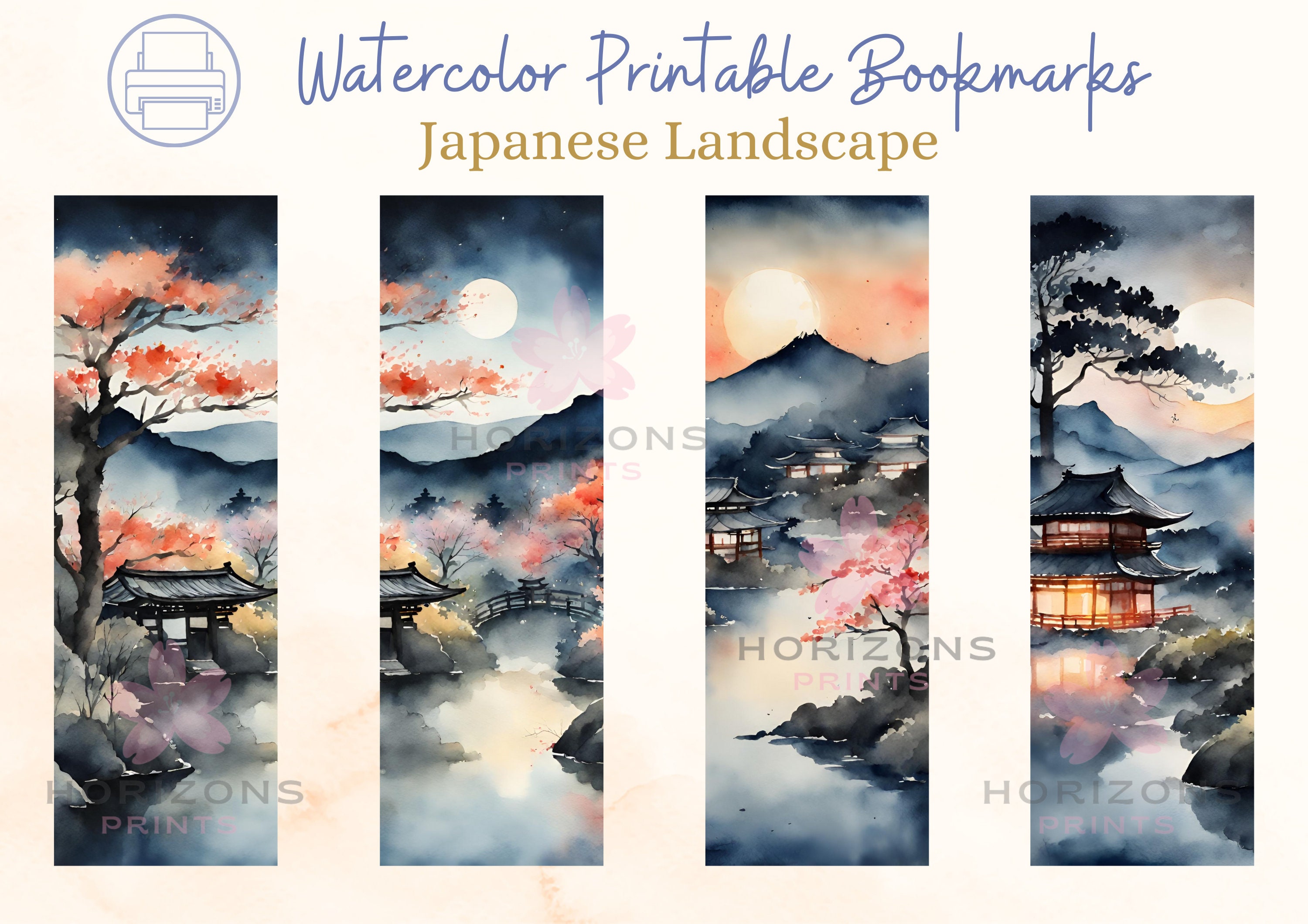 Japanese Landscape, Printable Bookmarks, Japan Edo Culture, Printable ...