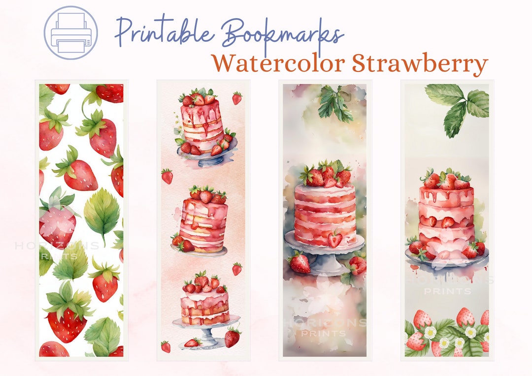 Strawberry Bookmark, Watercolor, Printable Bookmarks, Strawberry Gifts ...