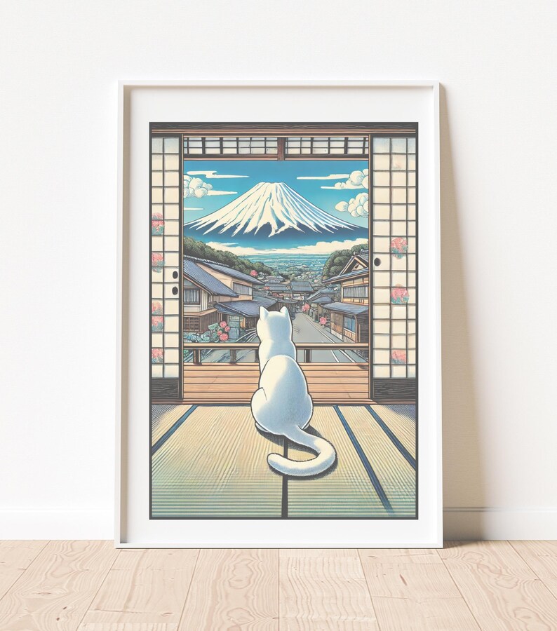 Fuji Print, Vintage Japanese Cat Poster, Woodblock Ukiyo-e Print ...