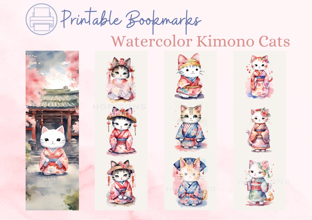 Kawaii Bookmarks, Printable Bookmark, Juminocore, Watercolor Cat ...