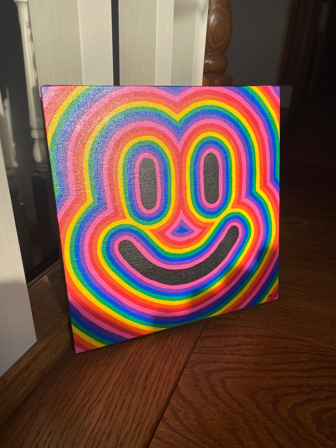 Rainbow Trippy Psychedelic Smiley Face on 8x8inch Canvas - Etsy