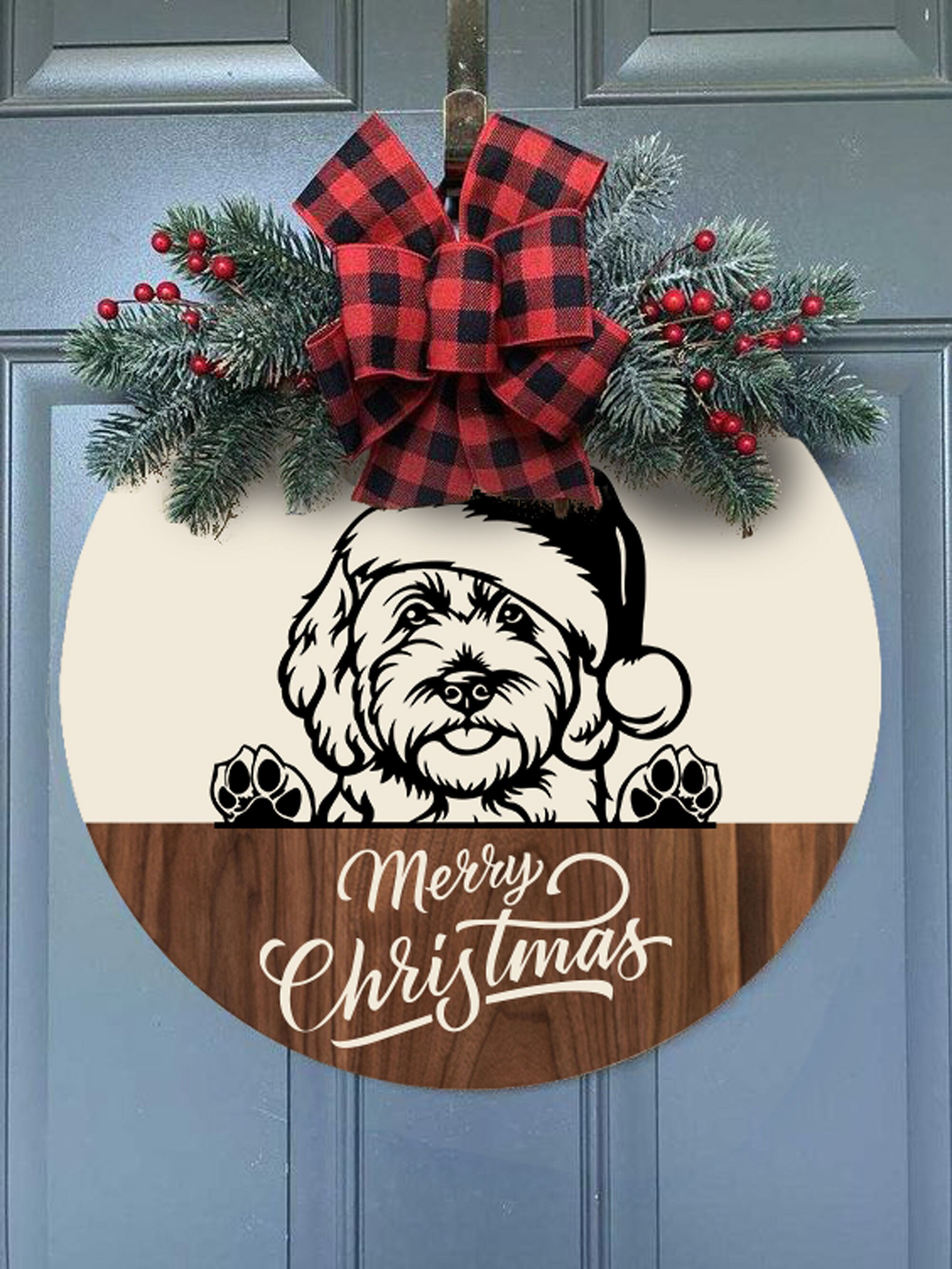 Labradoodle Goldendoodle Peeking Dog Commercial Doodle Mom Santa Hat ...