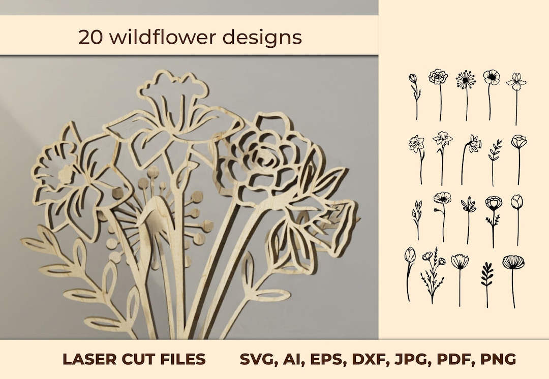 Wildflower Laser Cut Svg 20 Files Bundle Commercial Use Easter Flowers ...