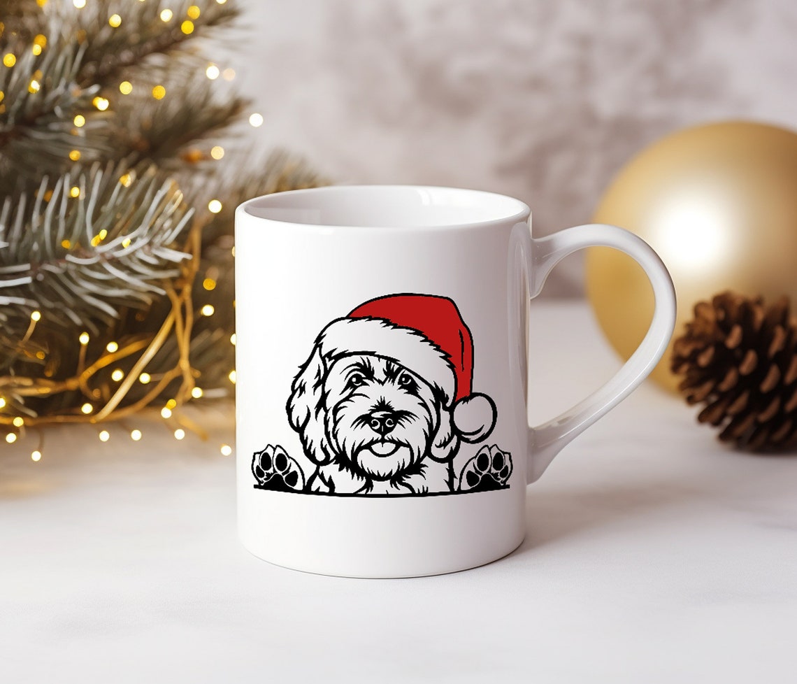 Labradoodle Goldendoodle Peeking Dog Commercial Doodle Mom Santa Hat ...