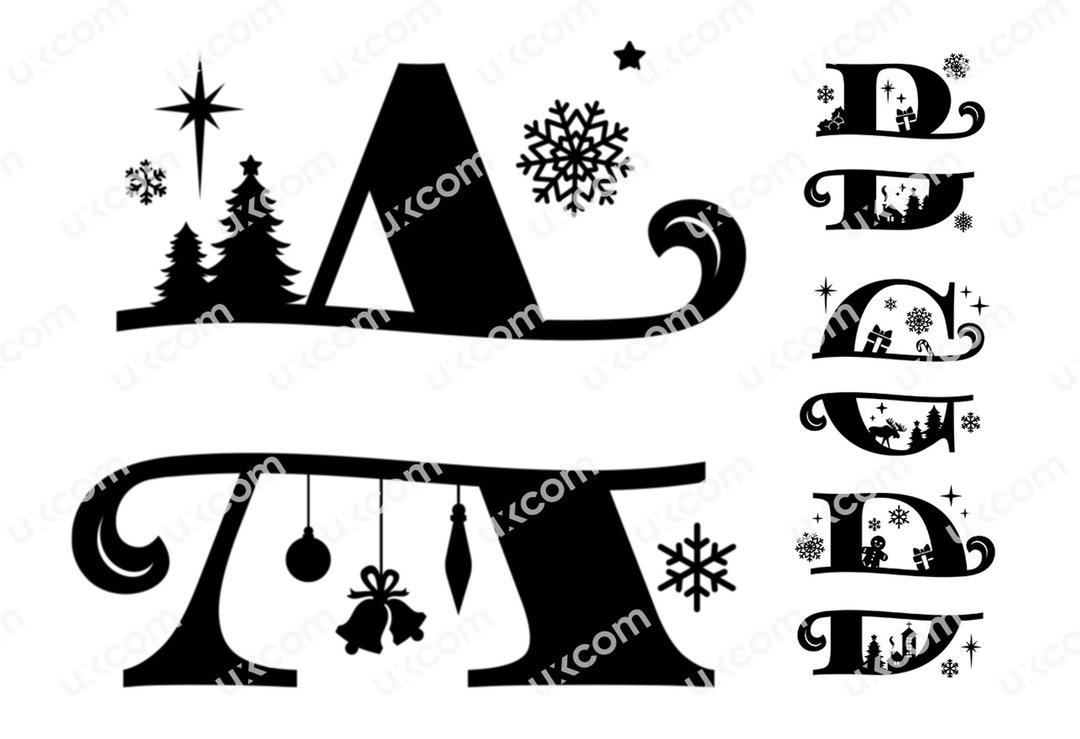Christmas Alphabet Svg 26 Split Letters Bundle Christmas Commercial ...