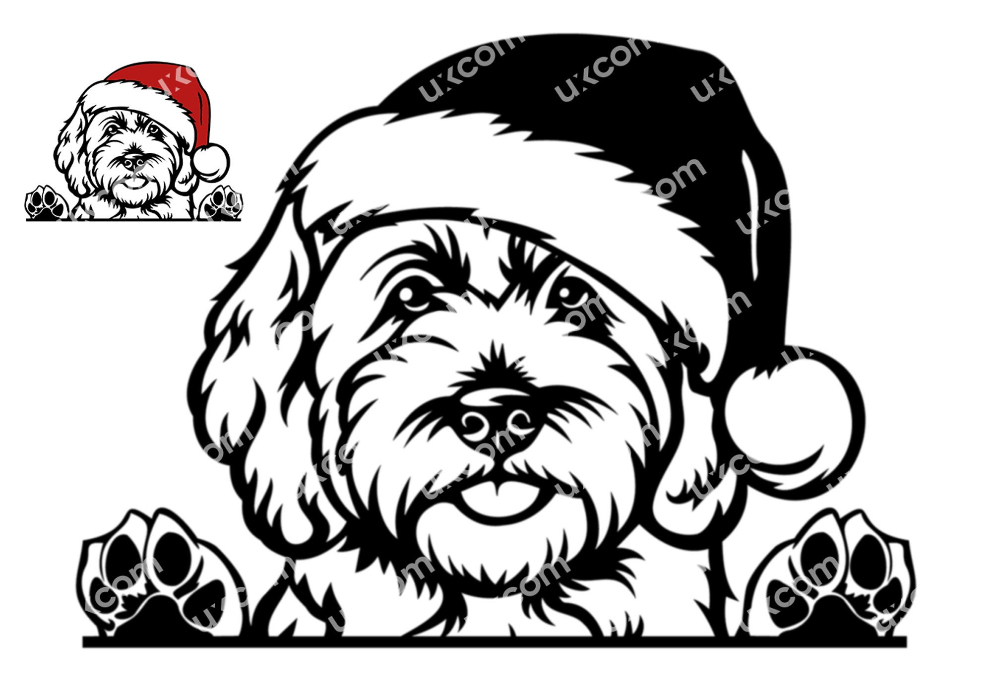 Labradoodle Goldendoodle Peeking Dog Commercial Doodle Mom Santa Hat ...