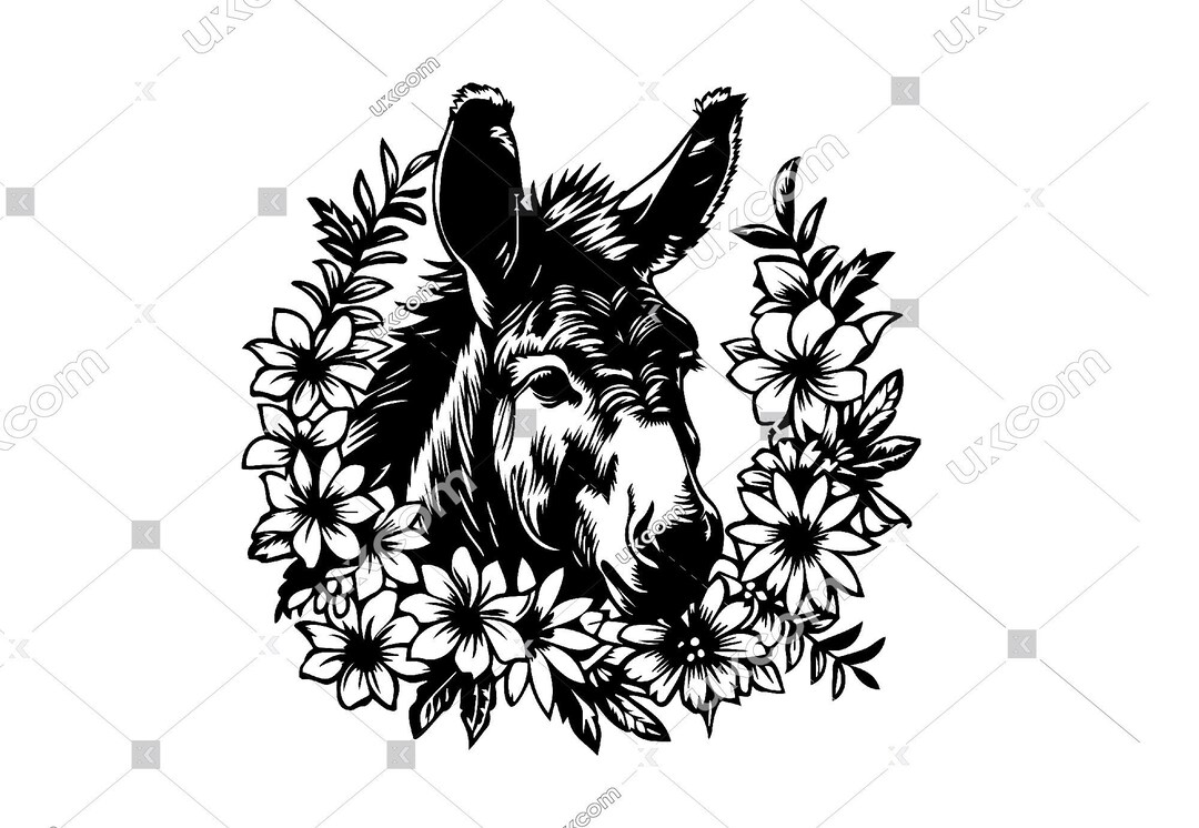 Donkey With Flowers Svg Face Donkey Cricut Commercial Farm Animals CNC ...