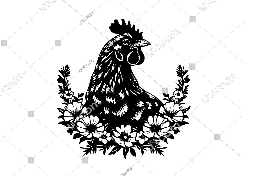 Hen With Flowers Svg Face Hen Cricut Cow Commercial Farm Animals CNC ...