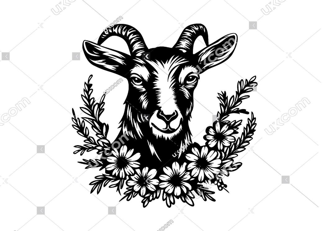 Goat With Flowers Svg Face Goat Cricut Cow Commercial Farm Animals CNC ...