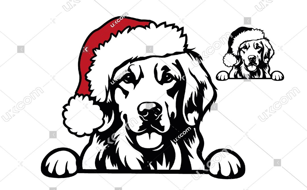 Golden Retriever Santa Hat Svg Golden Santa Dog Golden Peeking ...