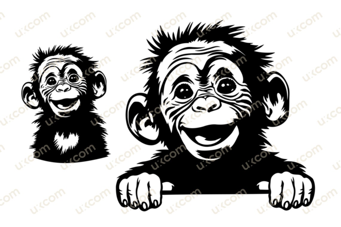 Happy Baby Monkey Portrait Peeking Svg Cut File Cricut Monkey Clipart ...
