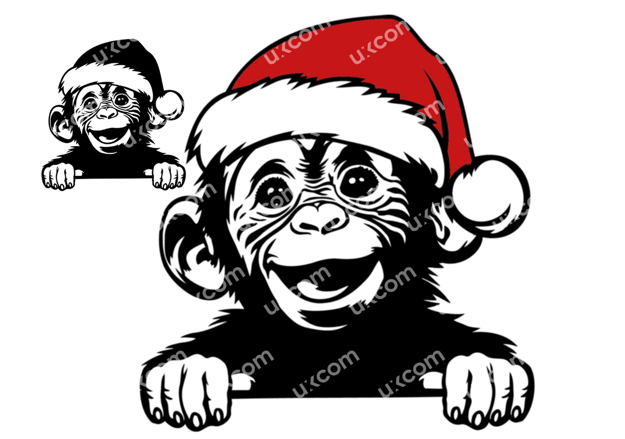 Monkey Peeking Svg Cute Monkey Santa Hat Christmas Tshirt Chimpanzee ...