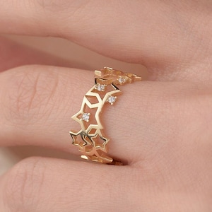Gold Star Ring, 14k Solid Gold Ring, Open Star, Multi Star, Dainty ...