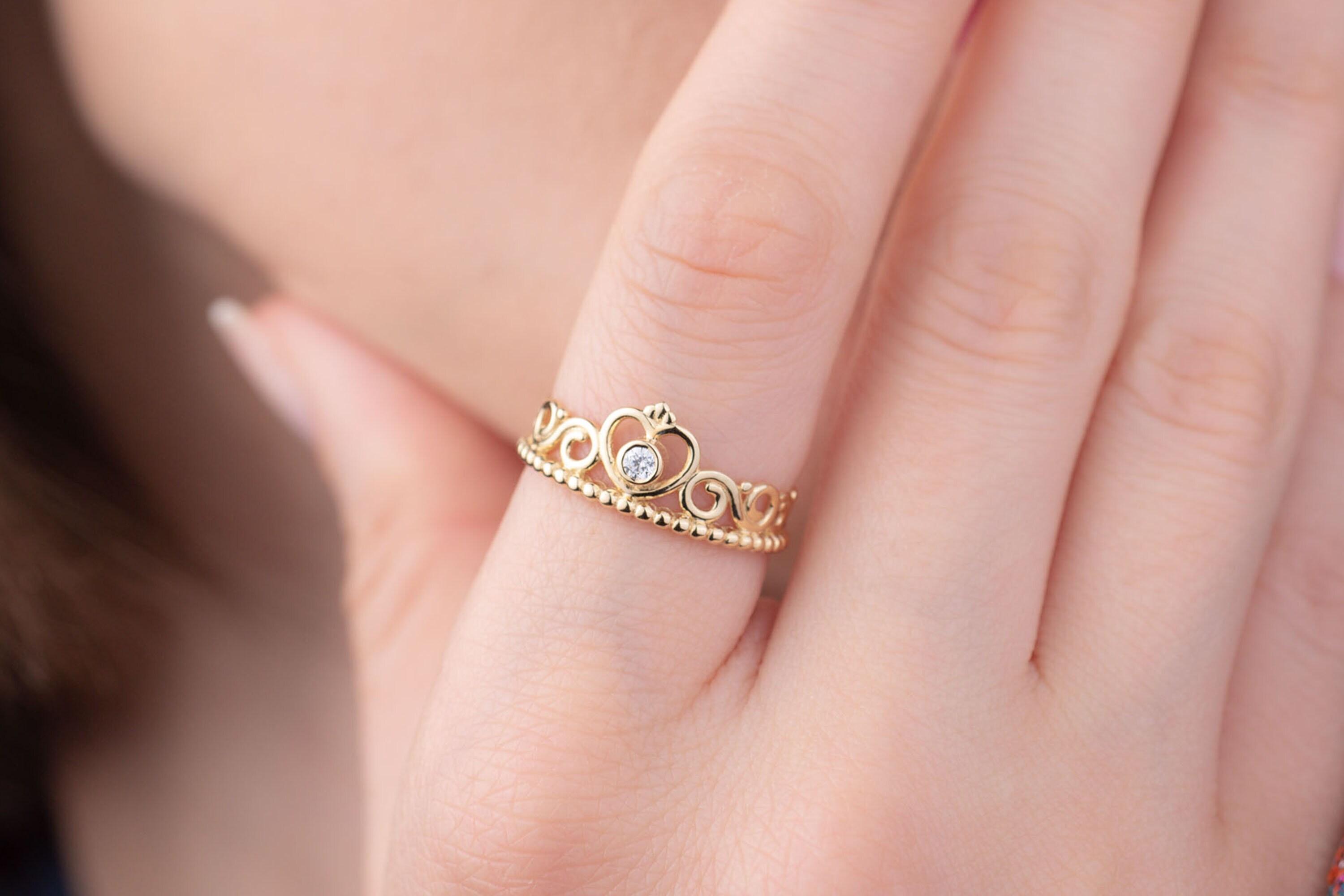 Gold Crown Ring 14k Solid Gold Ring Queen Crown Ring Gift - Etsy