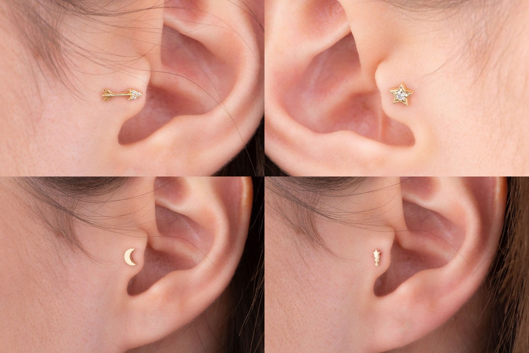 14k Solid Gold Tragus, Gold Tragus Earring, Tragus Stud Earring, Tragus ...