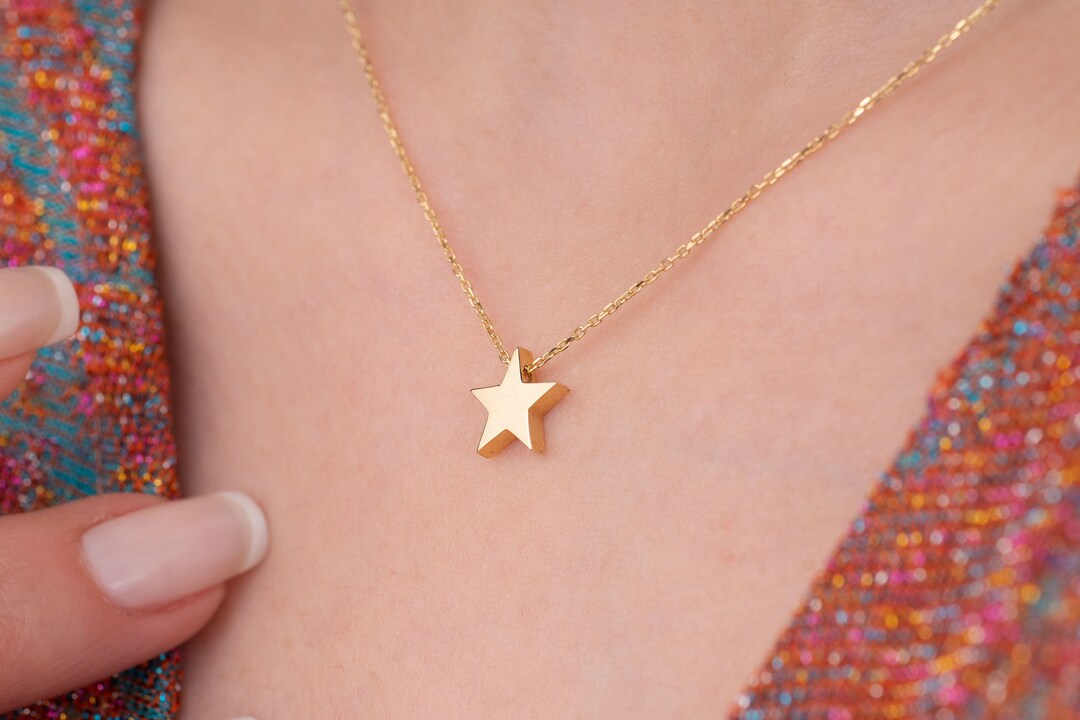 Gold Star Necklace, 14k Solid Gold Necklace, Small Star Necklace ...