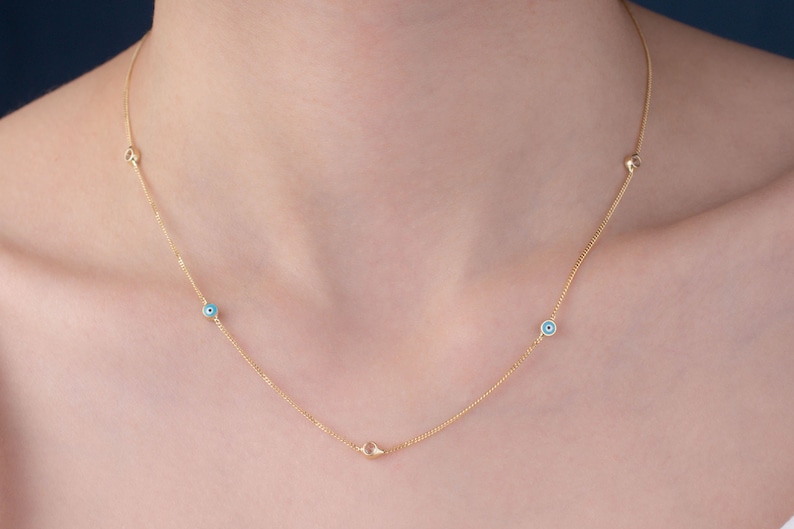 Gold Station Necklace 14k Solid Gold Necklace Station Chain | Etsy