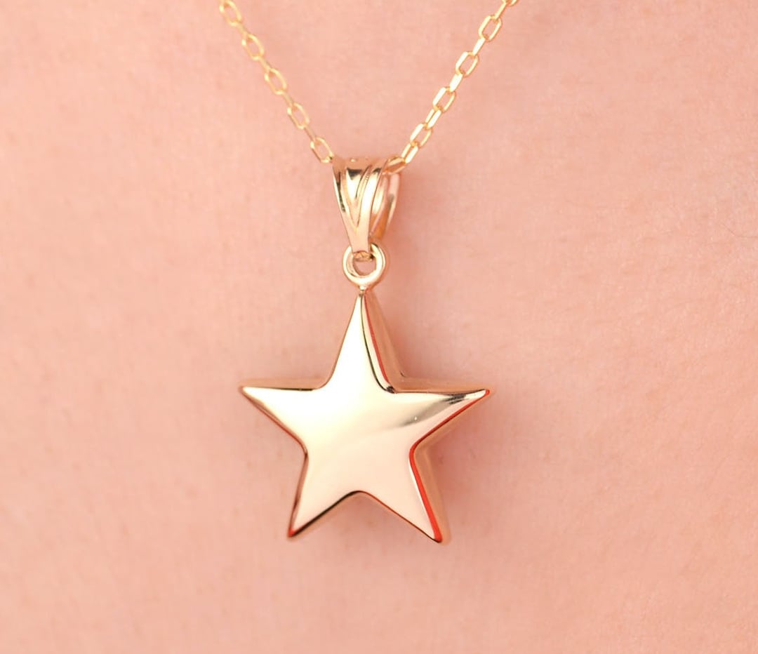 Gold Star Necklace, 14k Solid Gold Necklace, Star Pendant, Star Charm ...
