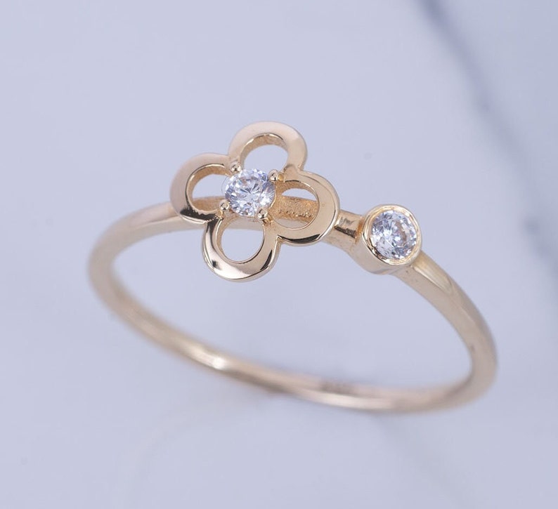 Dainty Flower Ring, 14k Solid Gold Ring, Gold Floral Ring, Minimalist ...