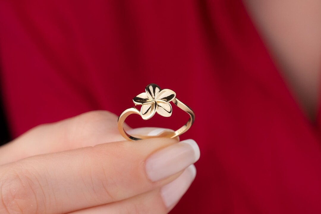 Dainty Flower Ring, 14k Solid Gold Ring, Art Nouveau Ring, Minimalist ...