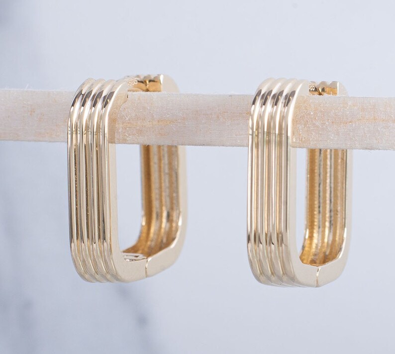 Gold Square Hoop 14k Solid Gold Hoop Earring Thick Gold - Etsy