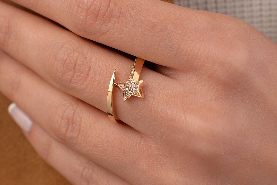 Gold Shooting Star Ring 14k Solid Gold Ring Minimalist | Etsy